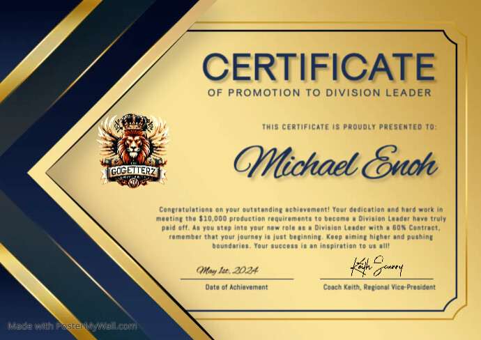 DISTRICT LEADER PROMOTION CERTIFICATE | PosterMyWall