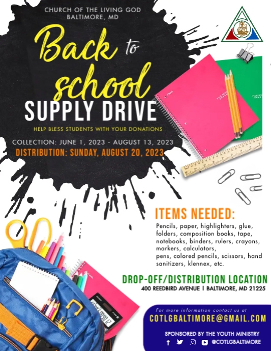 Copy of COTLG_Back To School Supply Drive 2023 | PosterMyWall