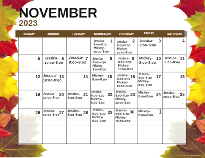 November 2023 Monthly Events Calendar | PosterMyWall