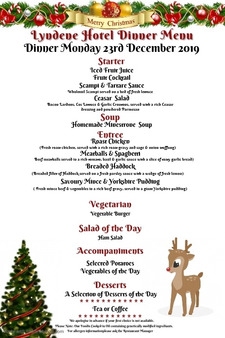 Lyndene 23rd Dec Menu 2019 | PosterMyWall