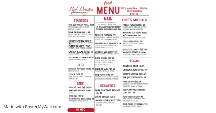 Copy of menu food red dragon | PosterMyWall