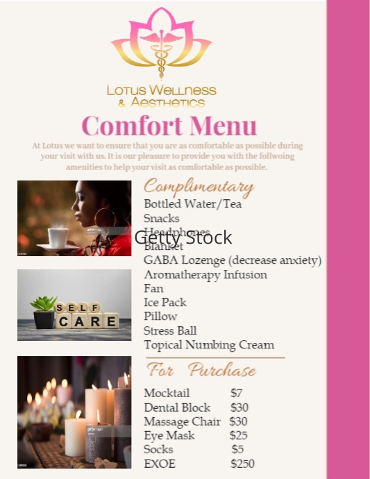 Spa Menu-Comfort | PosterMyWall