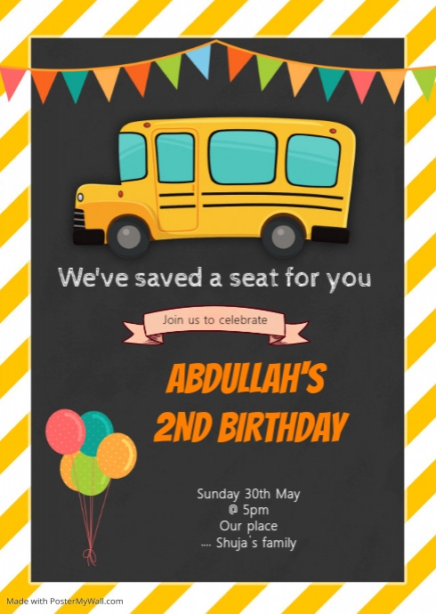 Copy of School bus birthday invitation | PosterMyWall