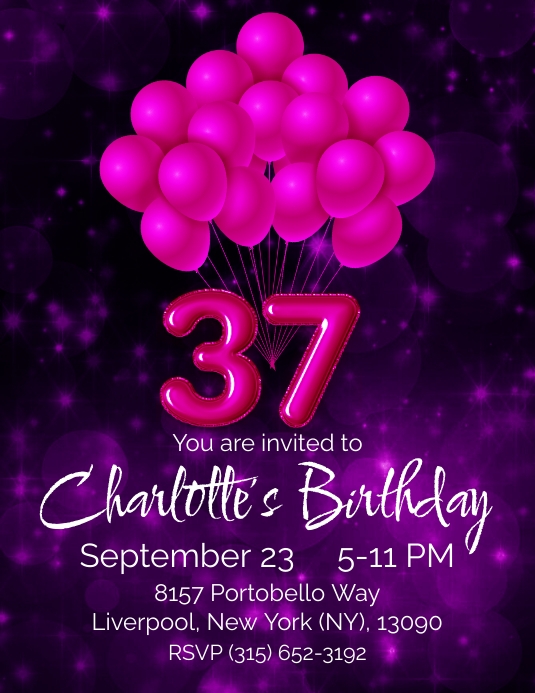 37th birthday party invitation blue balloon Template | PosterMyWall