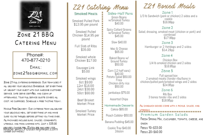 Zone 21 Catering Menu | PosterMyWall
