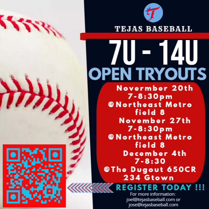 Copy of Dark Blue Baseball Tryouts Instagram Post | PosterMyWall
