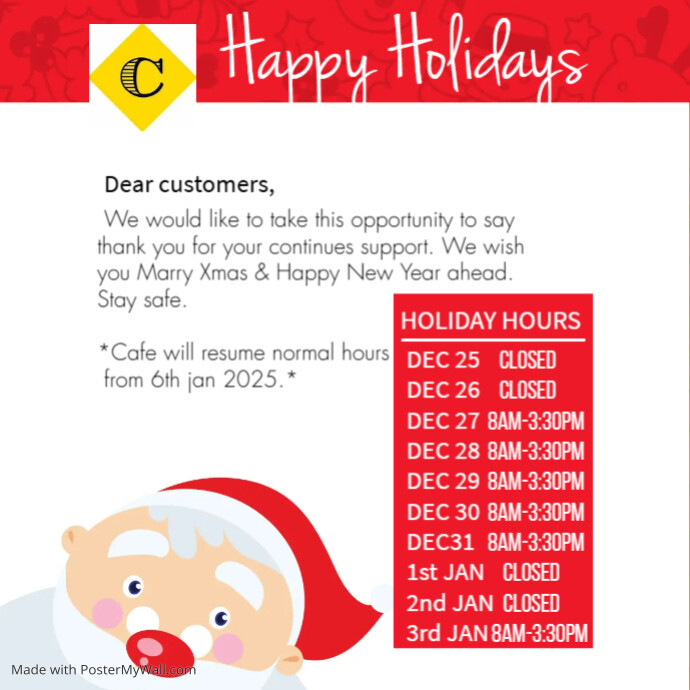 Holiday Hours | PosterMyWall