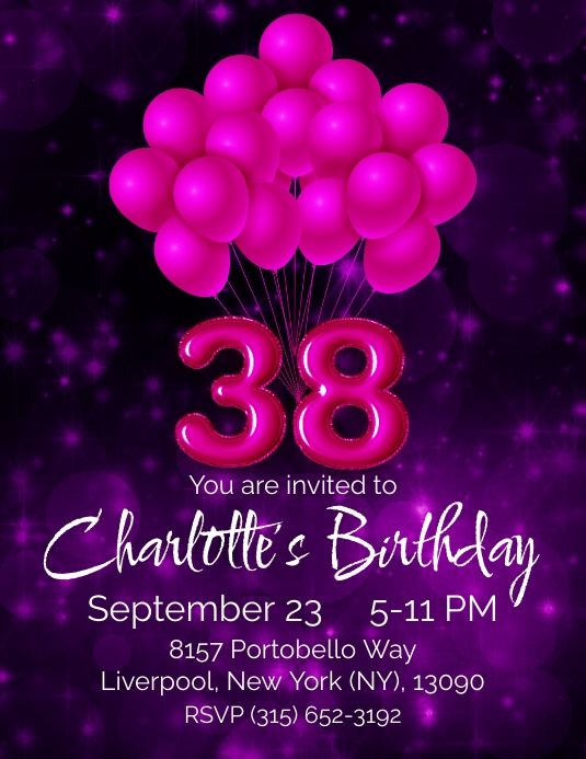 38th birthday party invitation blue balloon Template | PosterMyWall