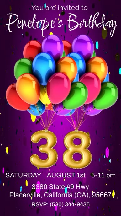 38th birthday video invitation Template | PosterMyWall
