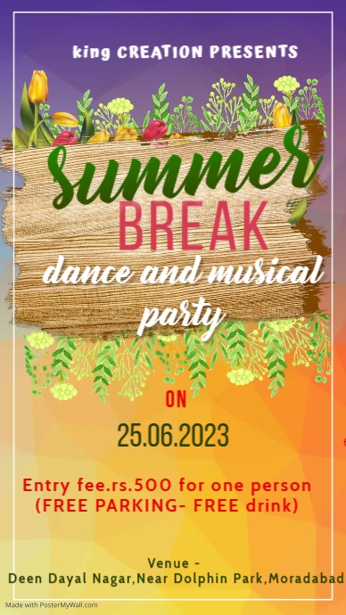 Yellow and purple spring break dance party In | PosterMyWall