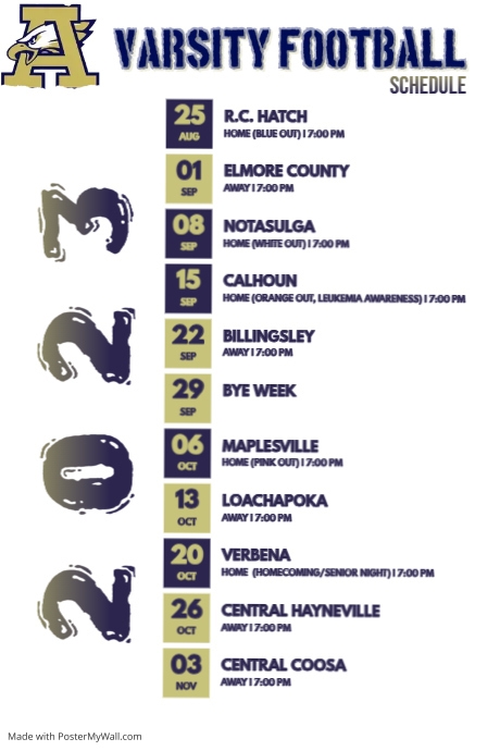 Autaugaville High School 2023 Football Schedule | PosterMyWall