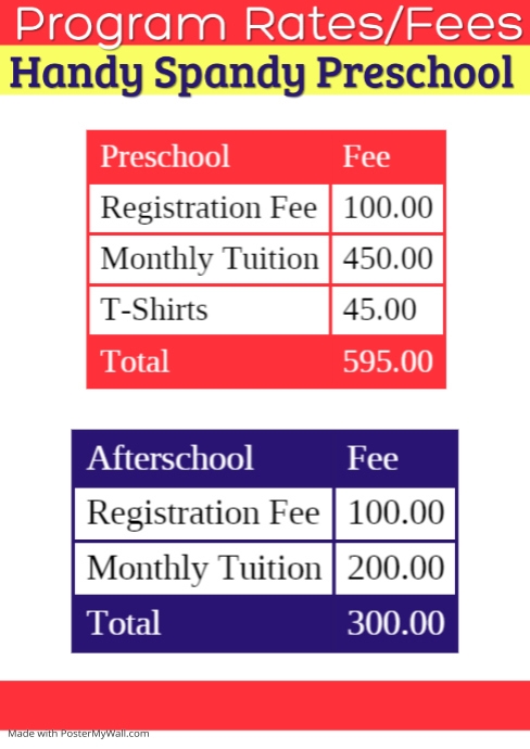 School Fee Schedule | PosterMyWall