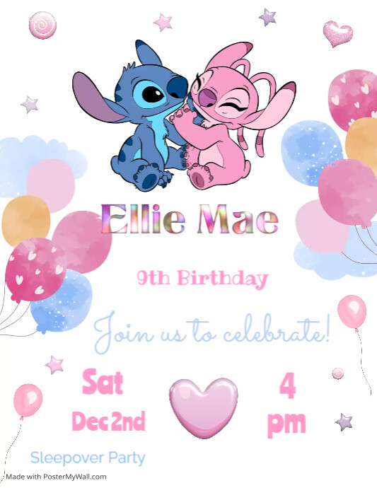 stitch and angel invitation template | PosterMyWall