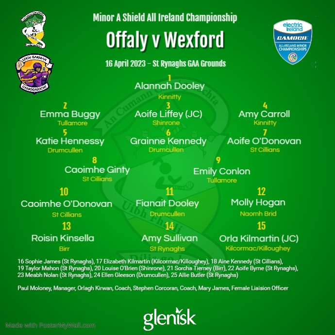 Offaly U16A team sheet - subs (2) | PosterMyWall