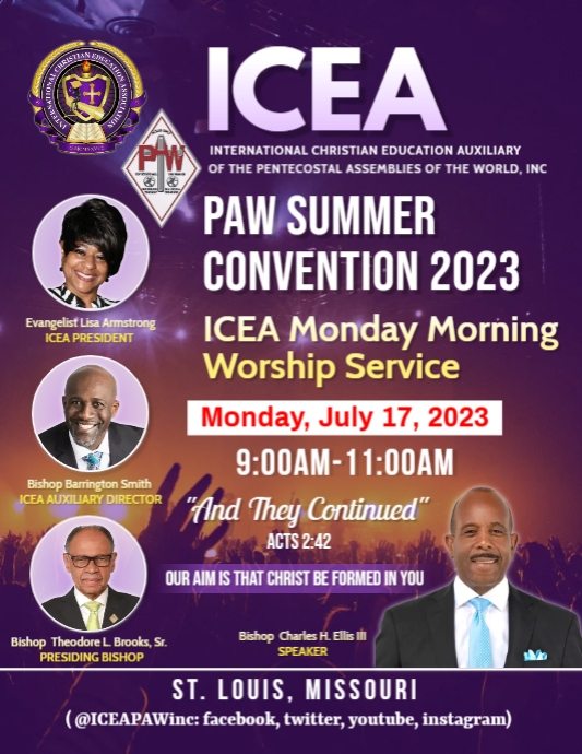ICEA SUMMER CONVENTION MONDAY MORNING WORSHIP SERVICE FLYER 2023 | PosterMyWall