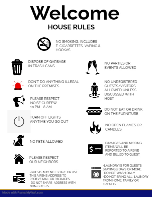 airbnb, house rules, short rentals, vrbo, boo | PosterMyWall