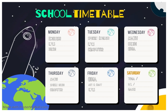 Space Themed School Timetable Poster | PosterMyWall