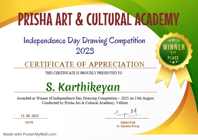 WINNER - Certificate - Independence day | PosterMyWall