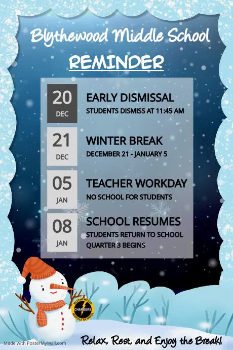 BMS Winter Break Reminder | PosterMyWall