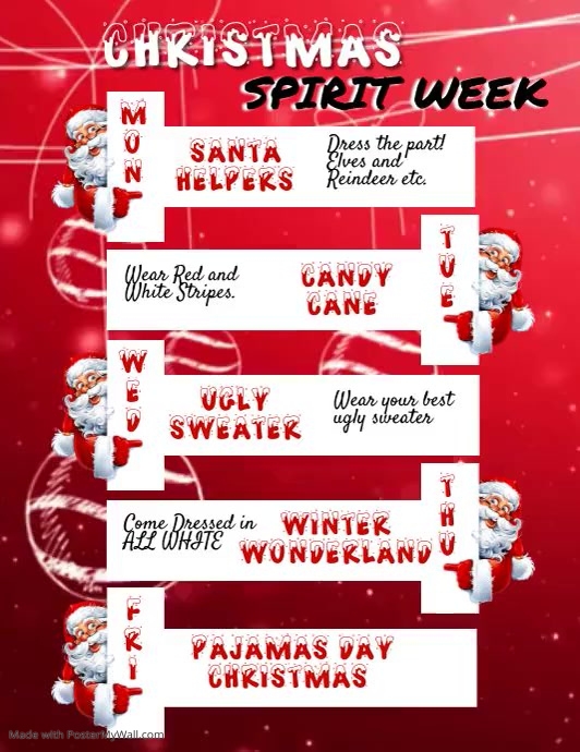 christmas spirit week, xmas spirit week | PosterMyWall