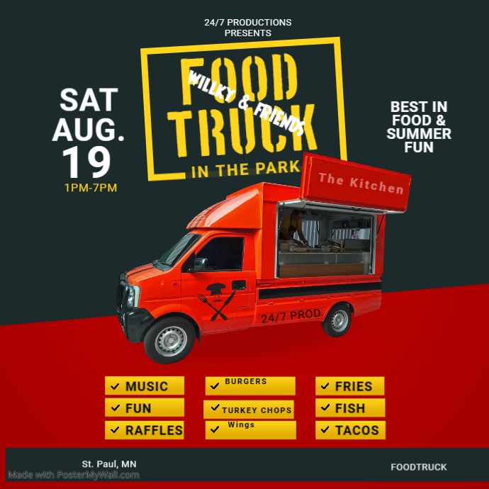 Red and Yellow Food Truck Restaurant Instagra | PosterMyWall