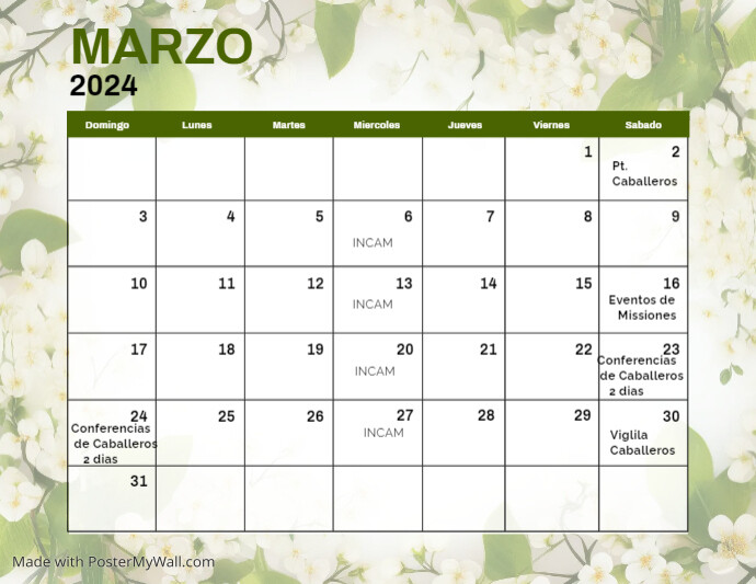 March Monthly Events Calendar | PosterMyWall