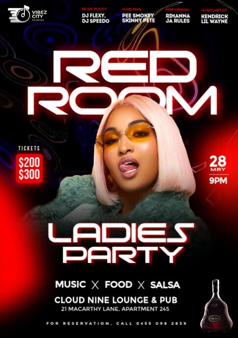 3D Bad Girls Red Room Night Party Event Flyer A4 Template | PosterMyWall