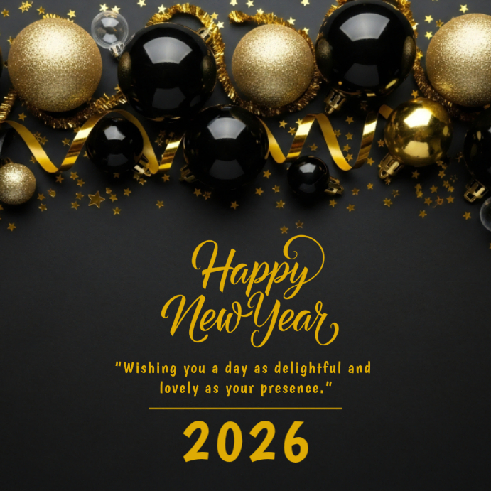 Plantilla de 3D Black & Gold Happy New Year 2026 Party Poster ...