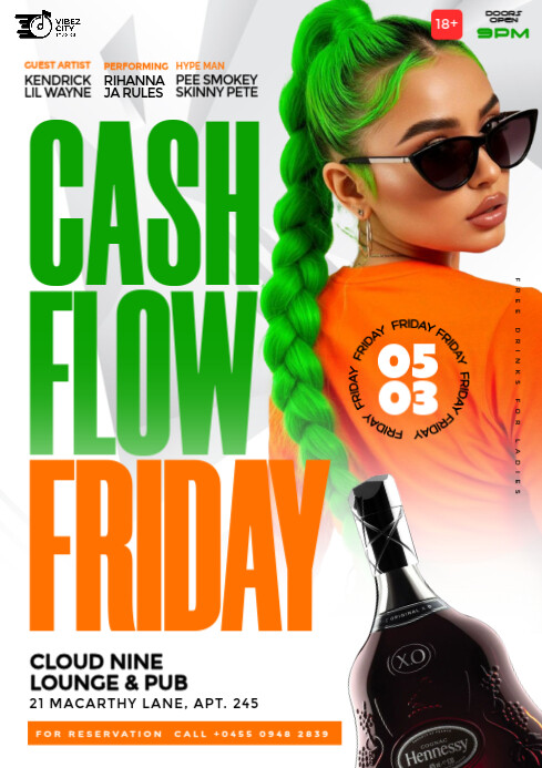 3d Cash Flow Girls Freaks Night Party Event Flyer A4 Template ...