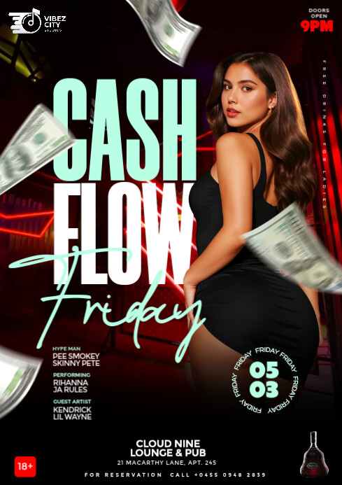 3d Cash Flow Girls Freaks Night Party Event Flyer A4 Template ...