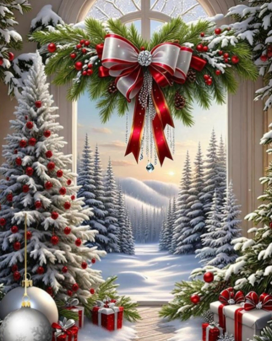 3d Christmas Window Wonderland With Red Bow Instagram Portrait Template ...