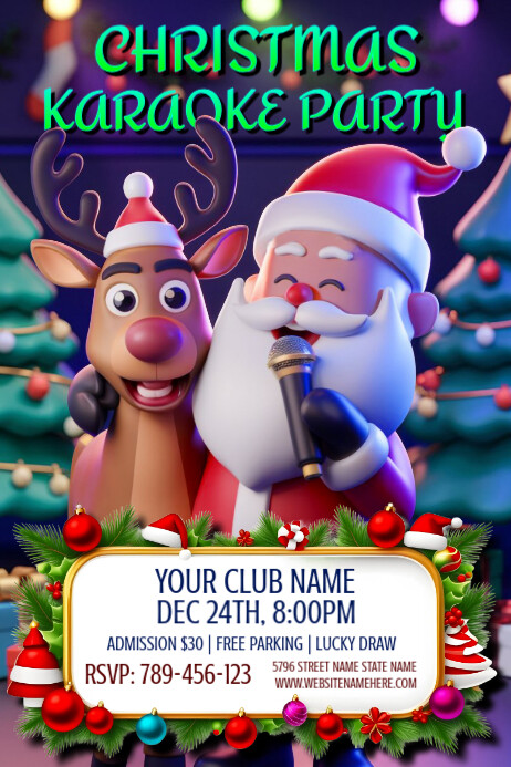 3d Creative Christmas Karaoke Party Poster Template | PosterMyWall