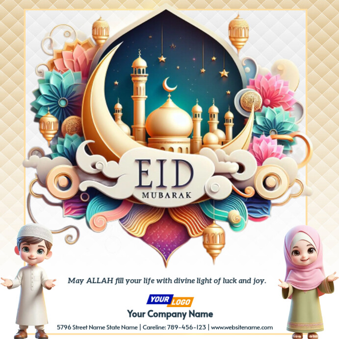 3D Eid Mubarak Greeting Card Template | PosterMyWall