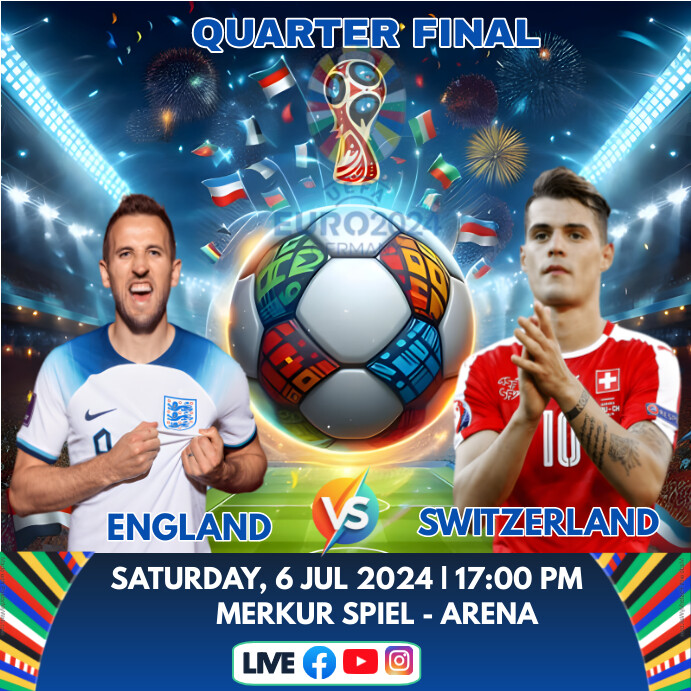 Plantilla de 3d Euro 2024 Quarter Final England Vs Switzer | PosterMyWall