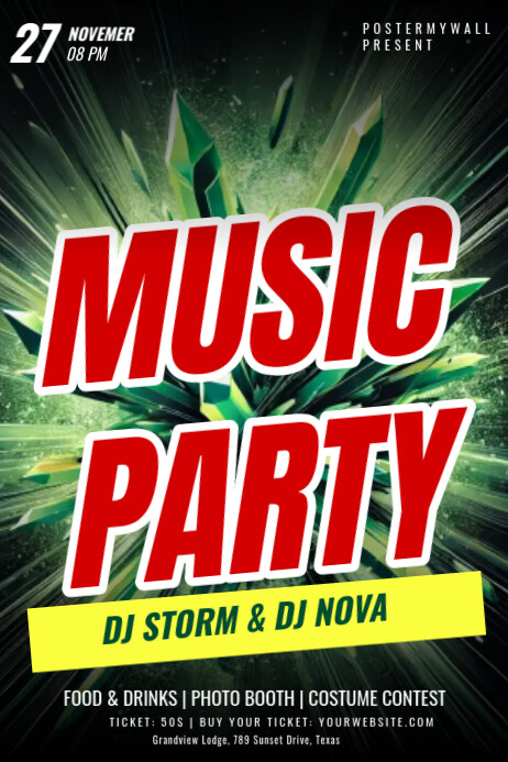 3d Green Crystel Abstract Dj Party Poster Template | PosterMyWall