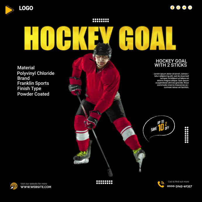 3d Hockey Goal Instagram Post Template | PosterMyWall