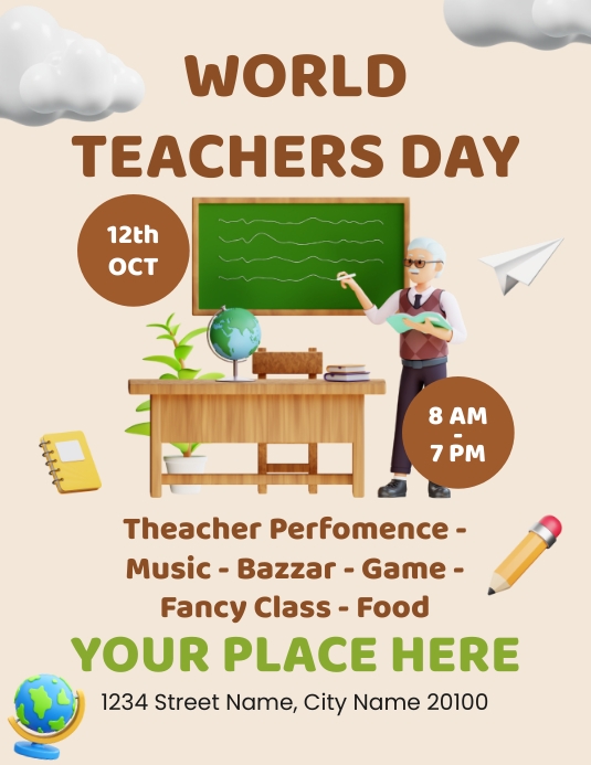 3D Illustrative World Teachers Day Event Template | PosterMyWall