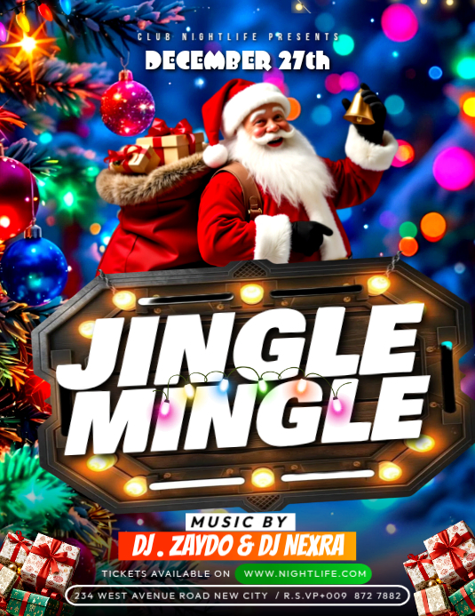 3d Jingle Mingle Santa Claus Christmas Party Night Club Music Dj Event ...