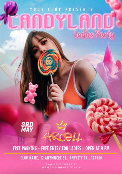 3d Ladies Party Candyland A4 Template | PosterMyWall