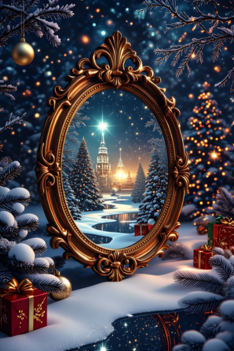 3d Magical Christmas Mirror Winter Portal Poster Template | PosterMyWall