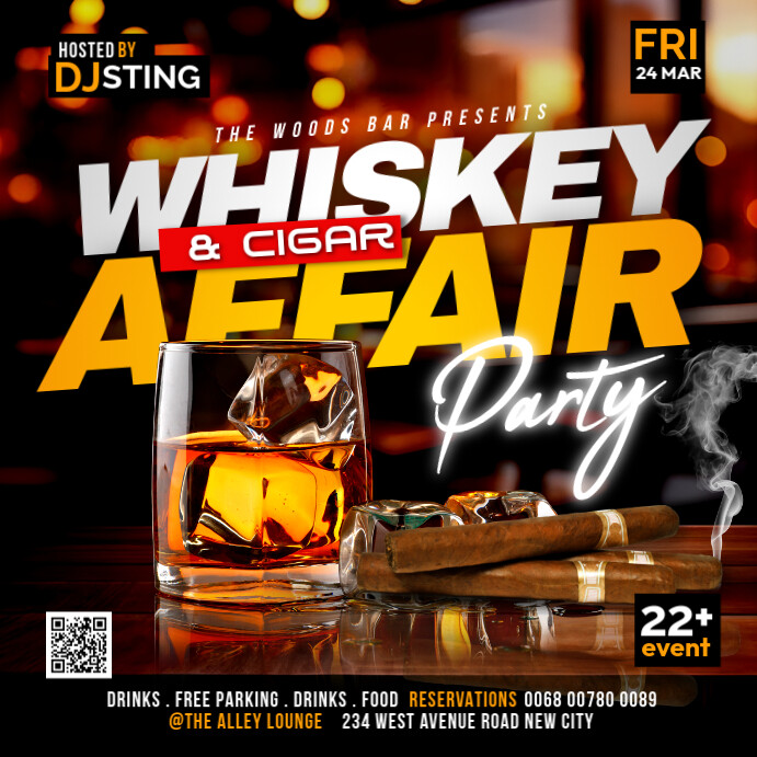 3d Maximalist Editable Classic whiskey and cigar bar party invitation ...