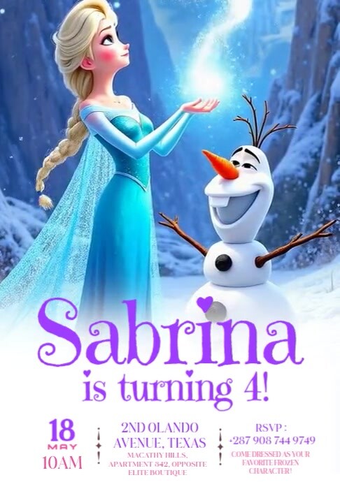 3d Maximalist Editable Frozen Kid's Birthday Event Video Flyer ...