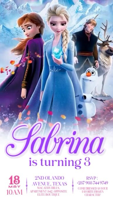 3d Maximalist Editable Frozen Kid's Birthday Event Video Flyer A4 ...