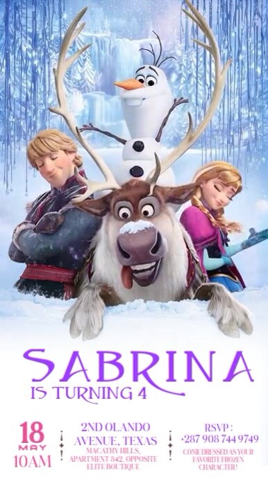 3d Maximalist Editable Frozen Kid's Birthday Event Video Flyer ...