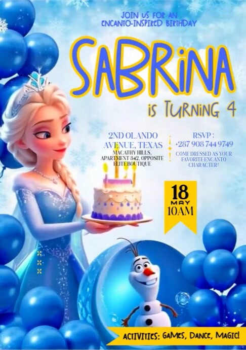 3d Maximalist Editable Frozen Kid's Birthday Event Video Flyer ...