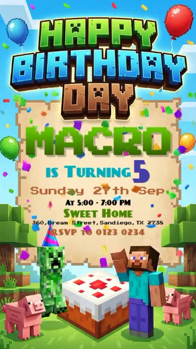 3d Minecraft Birthday Invitation Instagram Story Template | PosterMyWall