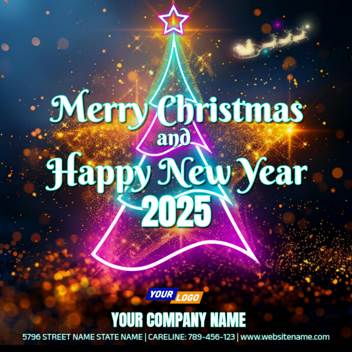 3d Neon Christmas Card Design Instagram Post Template | PosterMyWall