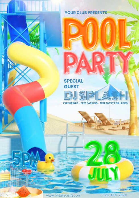 3d Pool Party Fullcolor A4 Template | PosterMyWall
