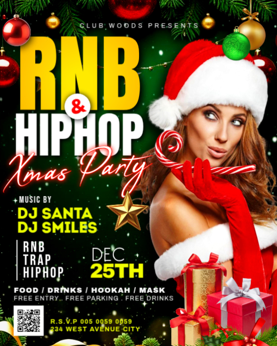 3d Rnb And Hiphop Christmas Party Rhythm And Blues Xmas Eve Night Club Music Dj Event Flyer ...