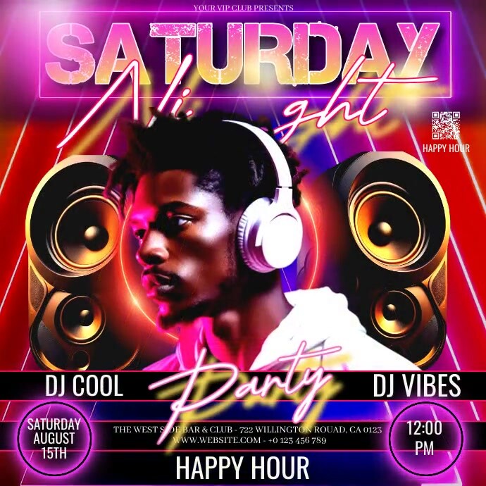 3d Saturday Night Party Ad Square maximalist Template | PosterMyWall